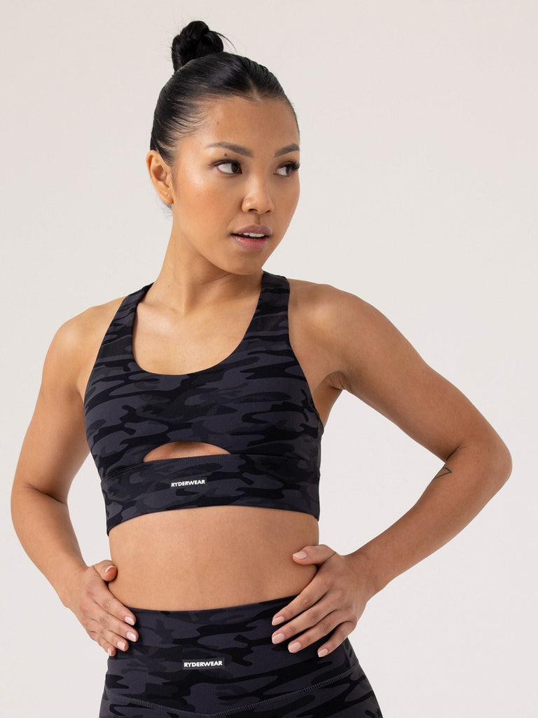 Base Racer Back Sports Bra - Black Camo - Ryderwear