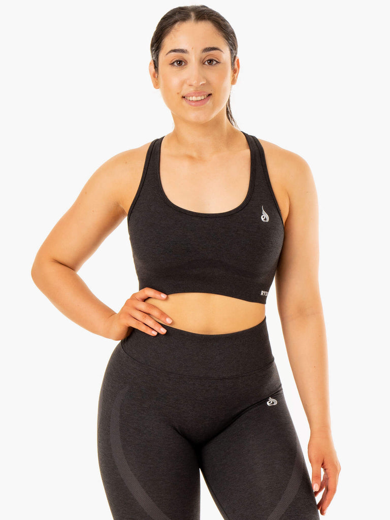 Sculpt Seamless Racer Back Sports Bra - Black Marl - Ryderwear