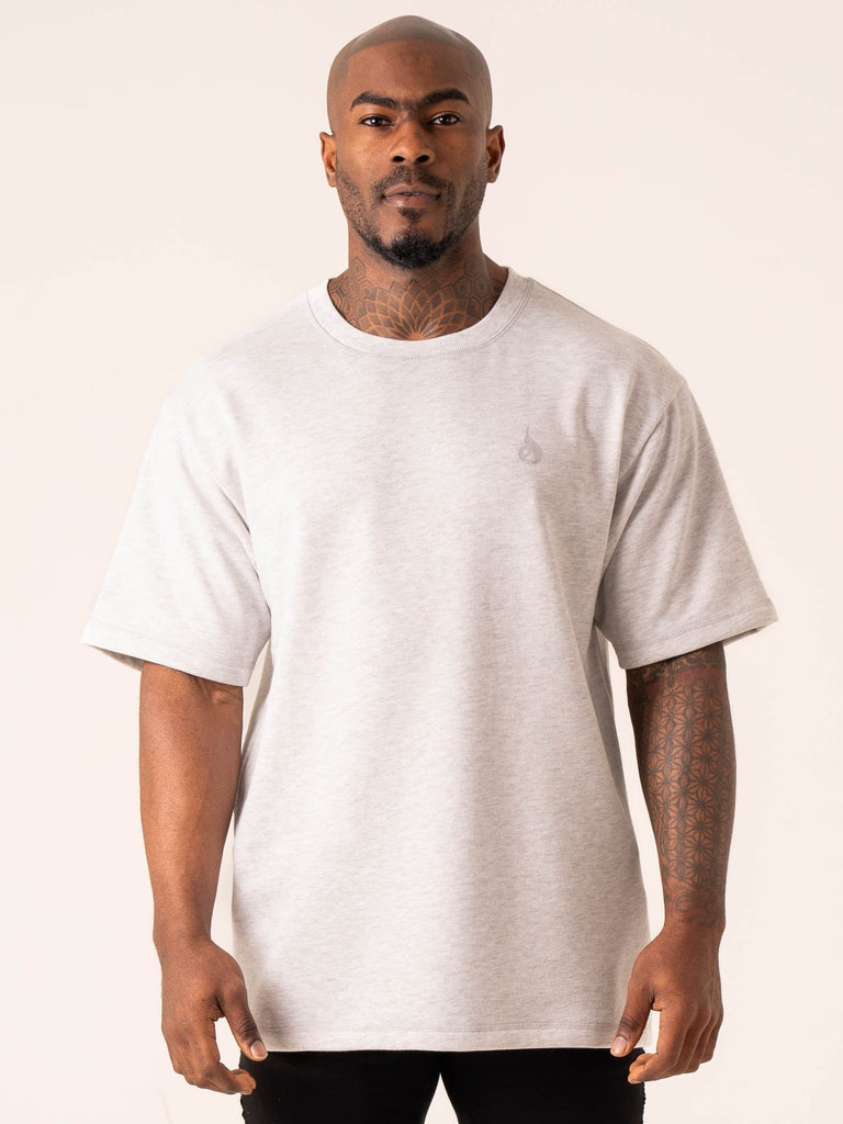 Throwback Oversized Fleece T-Shirt - Snow Grey Marl - Ryderwear